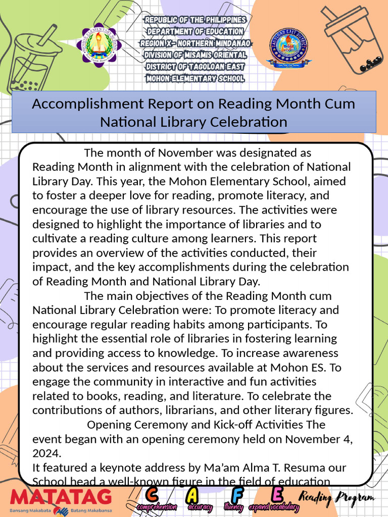 Reading Month Accomplishment Report | PDF | Libraries | Literacy