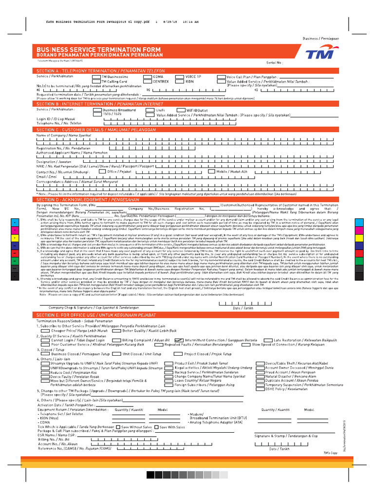 TM - Business - Termination Form - Revaug2015 | PDF