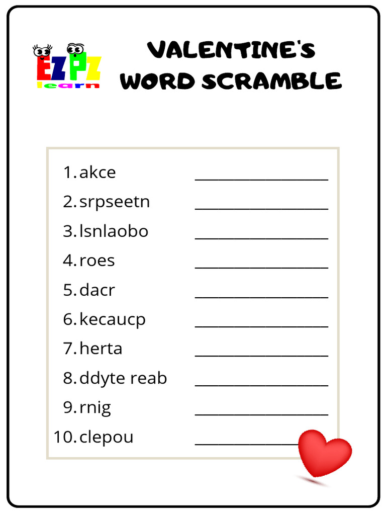 Valentines Word Scramble Simple | PDF