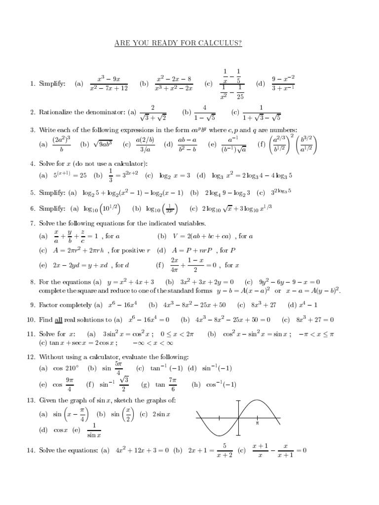Calculus Readiness Practice Exercises | PDF | Trigonometric Functions ...