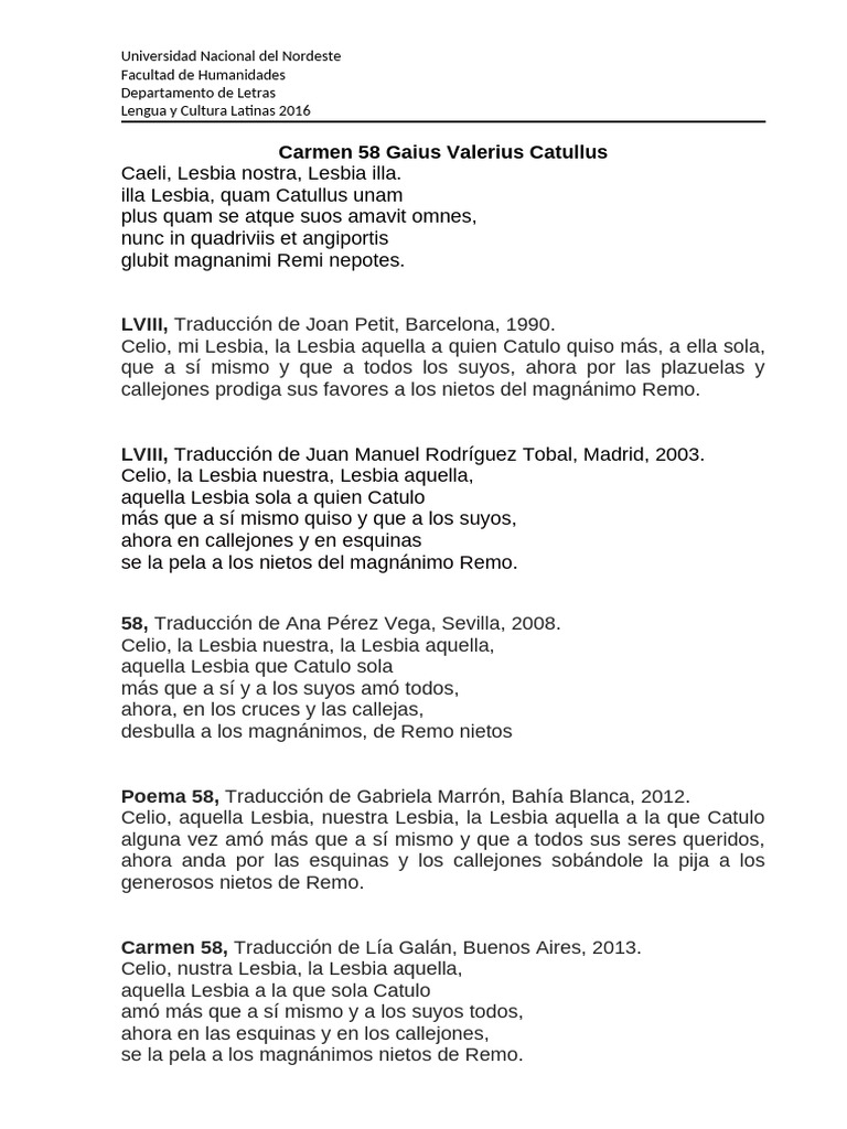 Análisis del Poema 58 de Catulo | PDF