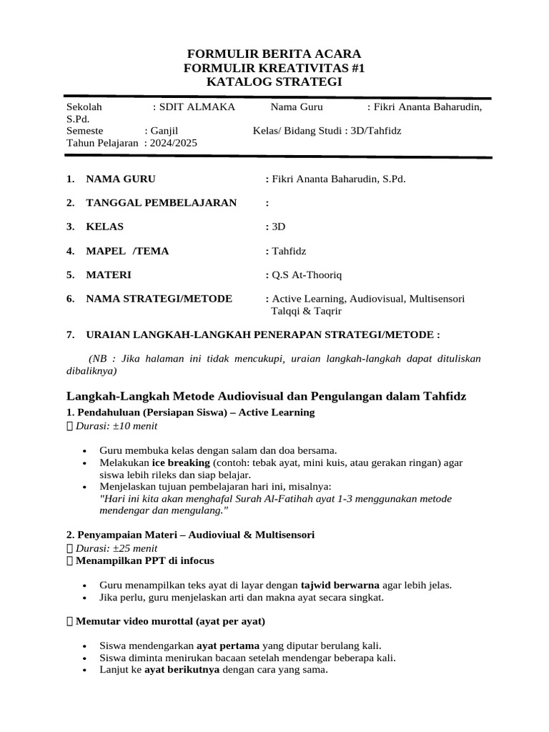 Metode Pembelajaran Tahfidz Kreatif | PDF