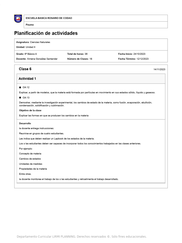 Ciencias Naturales 6o Basico A Actividad Unidad 4 | PDF