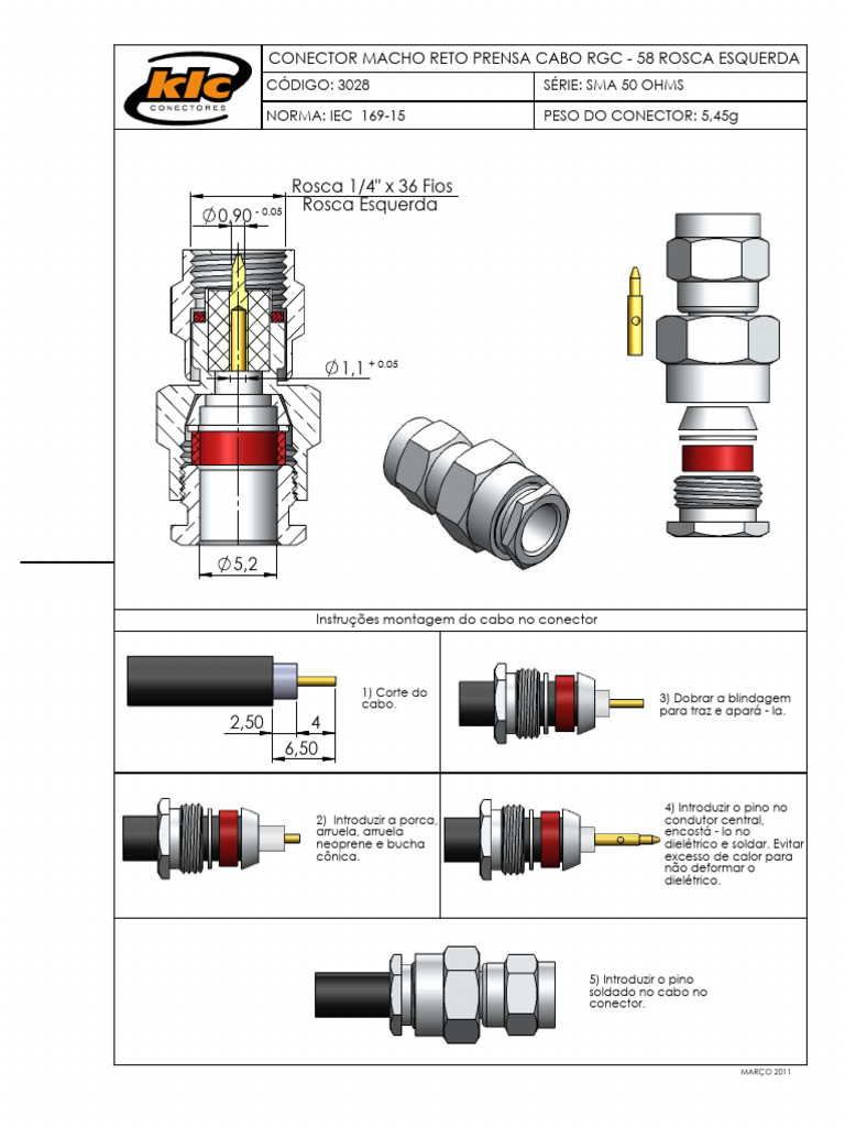 Conector Sma Macho Reto Cabo Prensa Cabo RGC-58 Rosca Esquerda | PDF