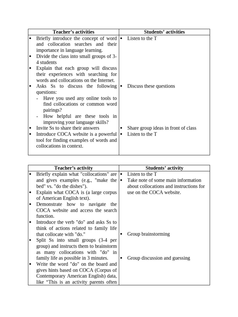Engaging Collocation Activities for ESL | PDF | Behavior Modification ...