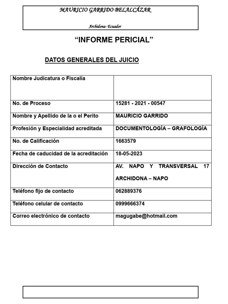 Informe Pericia Documentológica Carvajal Quezada Jimmy Santiago | PDF ...