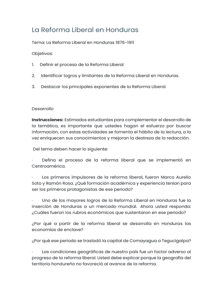 Impulsores y logros de la Reforma Liberal | PDF