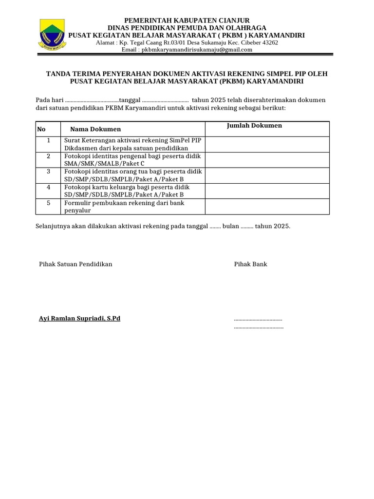 Tanda Terima Pip PKBM | PDF