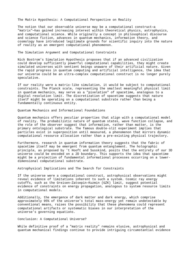 The Matrix Hypothesis A Computational Perspective On Reality | PDF ...