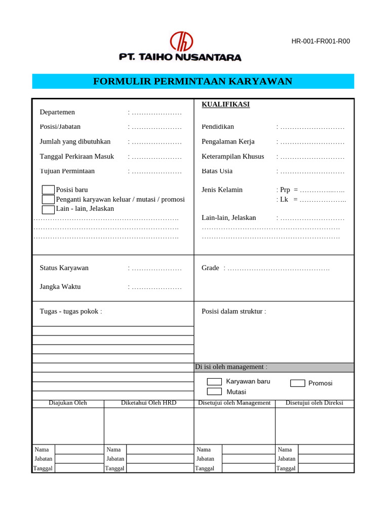 Form Permintaan Karyawan | PDF