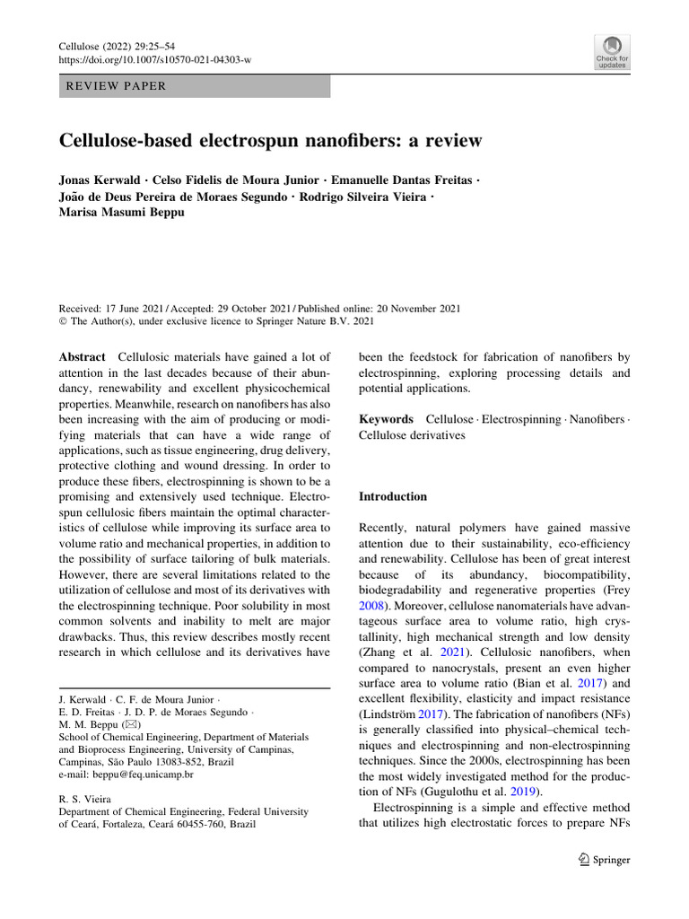 Cellulose-Based Electrospun Nanofibers A Review | PDF | Cellulose | Salt (Chemistry)