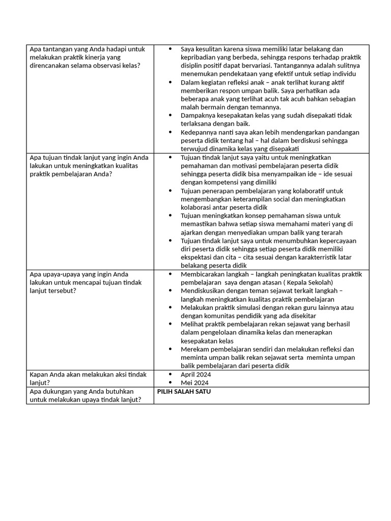 Tindak Lanjut Observasi Kelas | PDF