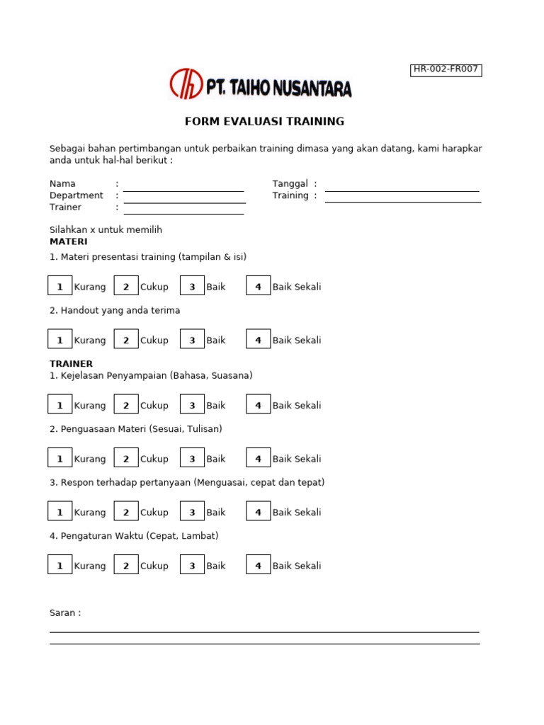 Form Evaluasi Training | PDF