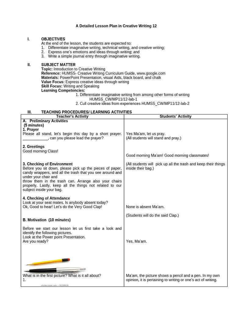 creativewritingDetailedlessonplan | PDF | Essays | Lesson Plan