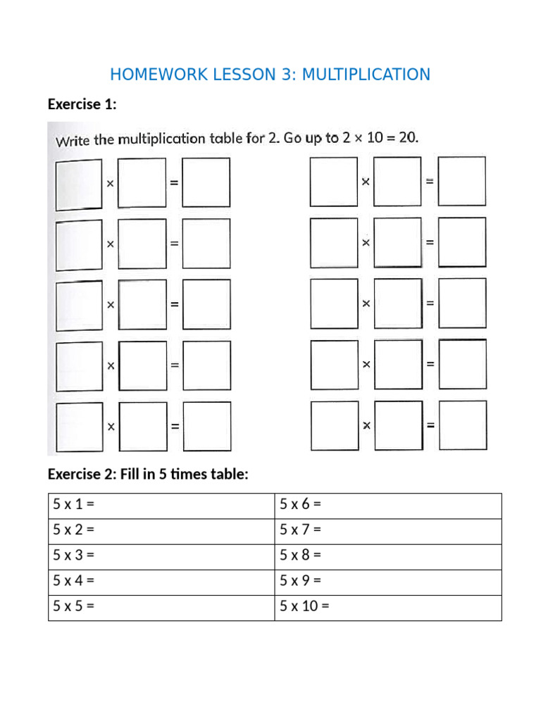 Multiplication Homework Lesson 3 | PDF