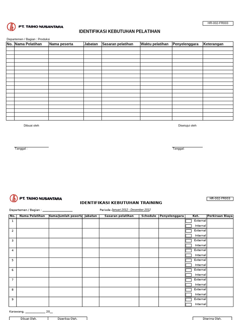 Form Kebutuhan Training | PDF