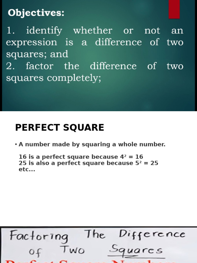 4factoring The Difference of Two Squares DAY 3-4 WEEK 2 | PDF