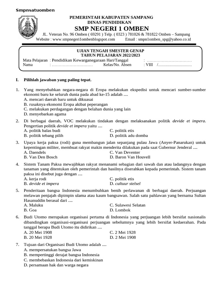 Soal PAT PPKN Kelas 8 Smester 2 | PDF