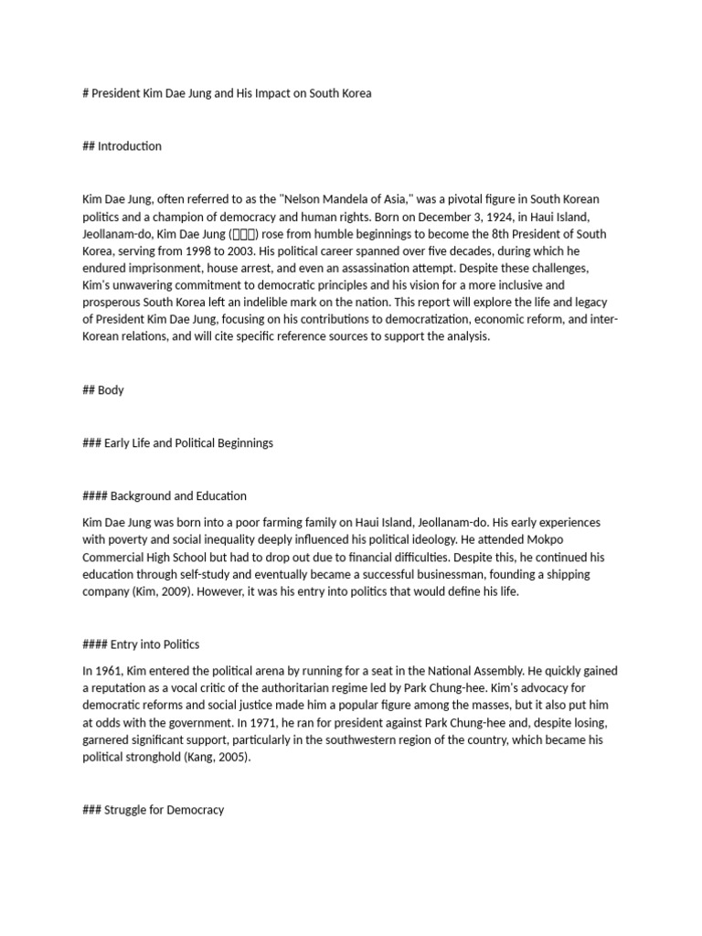 Kim Dae Jung: Legacy of Democracy in Korea | PDF | Structural ...