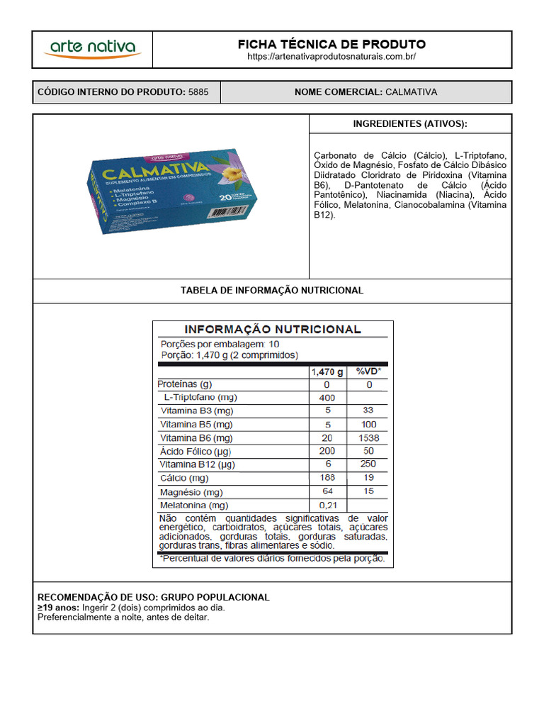 calmativa-comprimidos | PDF | Vitamina | Cálcio