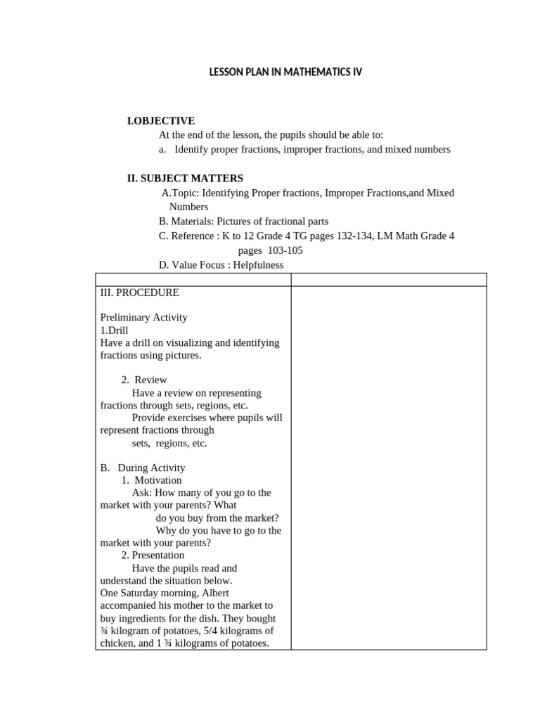 Lesson Plan in Mathematics Iv | PDF