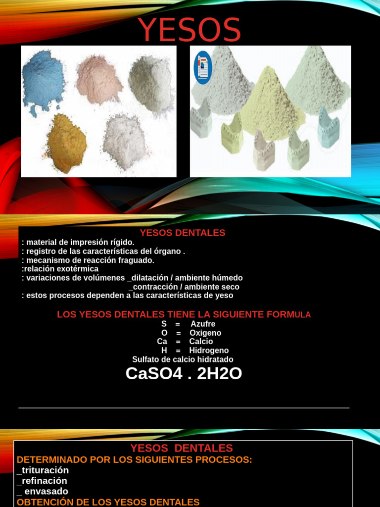 Tipos y Propiedades de Yesos Dentales | PDF | Yeso | Agua