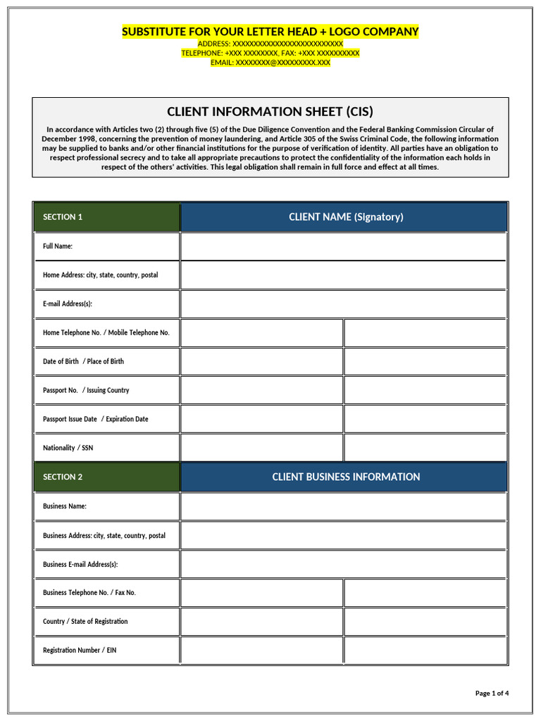 02 - Model Client Information Sheet (Cis) | PDF | Fax