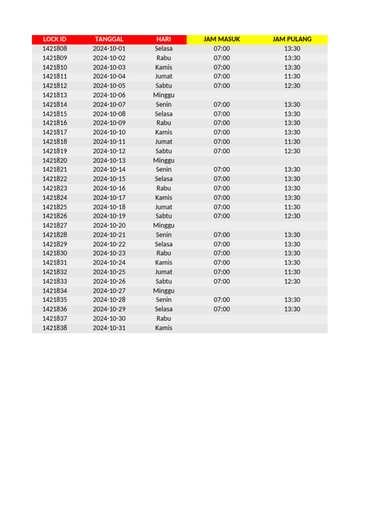 Attendance Log: October 2024 | PDF