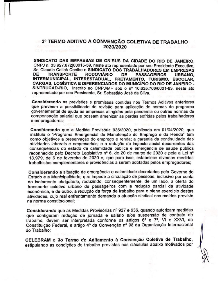 CCT - 2020 - TermoAditivo3 - 2020 - Rodoviários | PDF