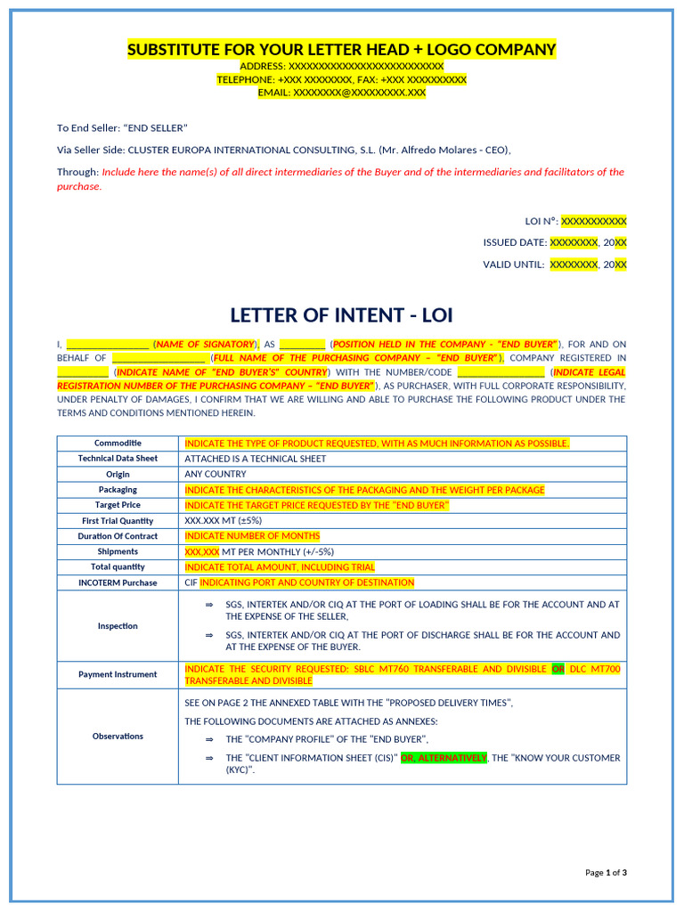 01 - Model LOI CIF ASWP - ANONYMOUS | PDF