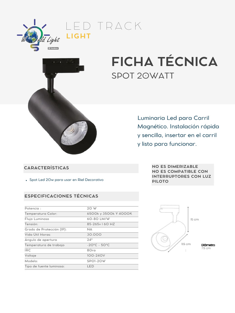Ficha Técnica LUCES TIPO SPOT | PDF