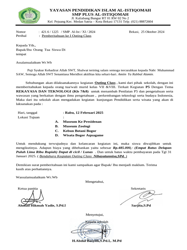 Surat Edaran Stady Tour 2022 2023-1-2 | PDF