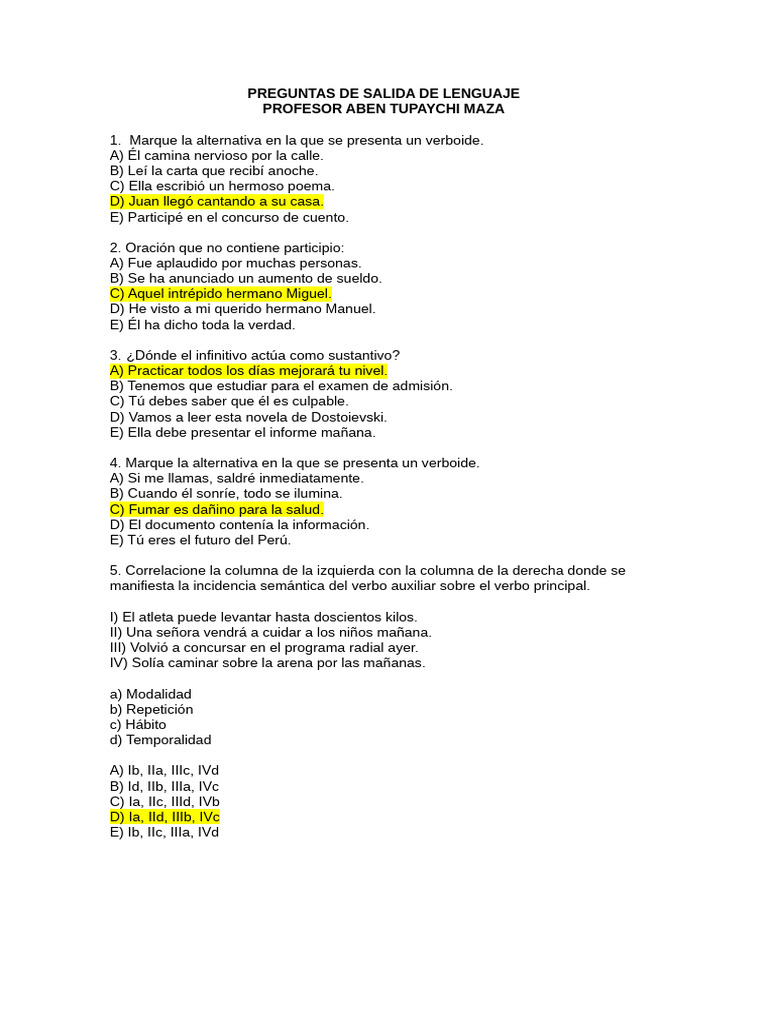 Ejercicios de Verboides y Participios | PDF