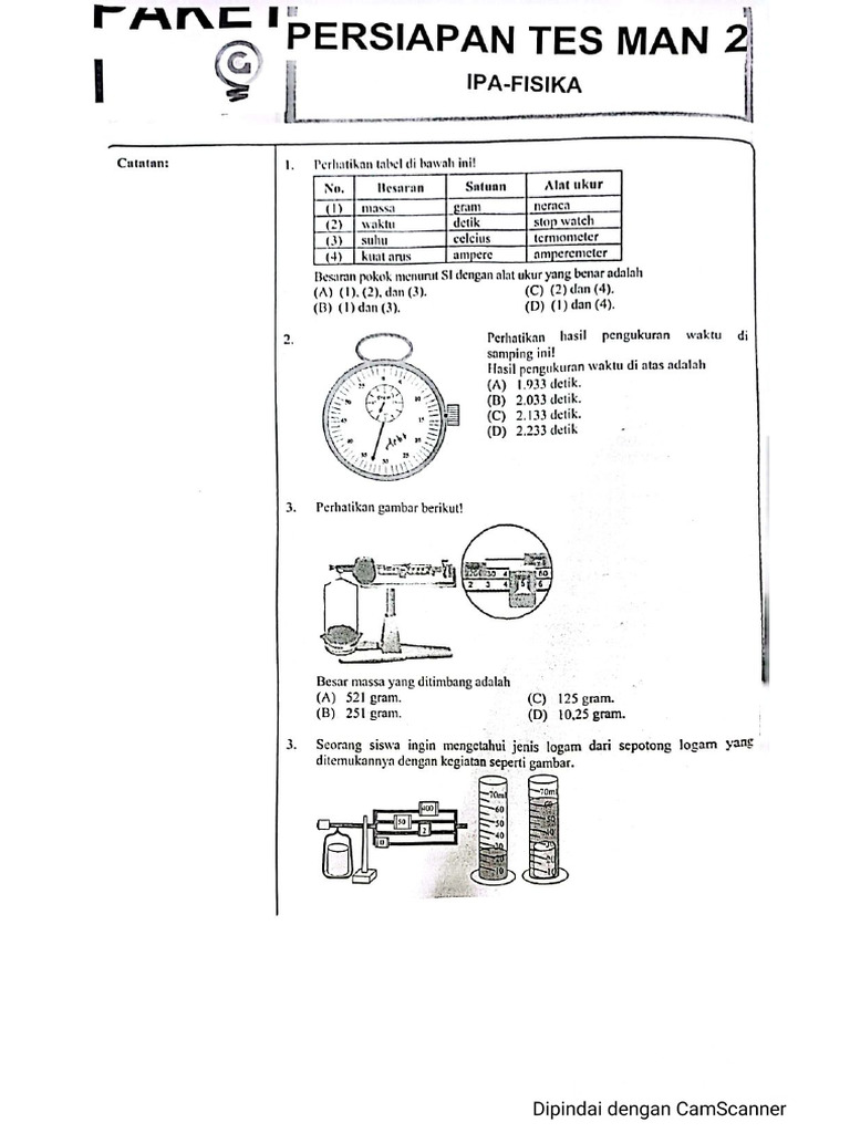 Persiapan Tes MAN 2-Fisika | PDF