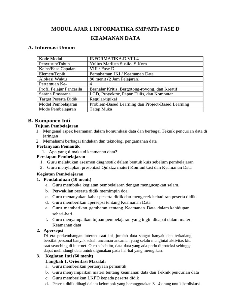 Modul Ajar 1 Informatika Supervisi | PDF