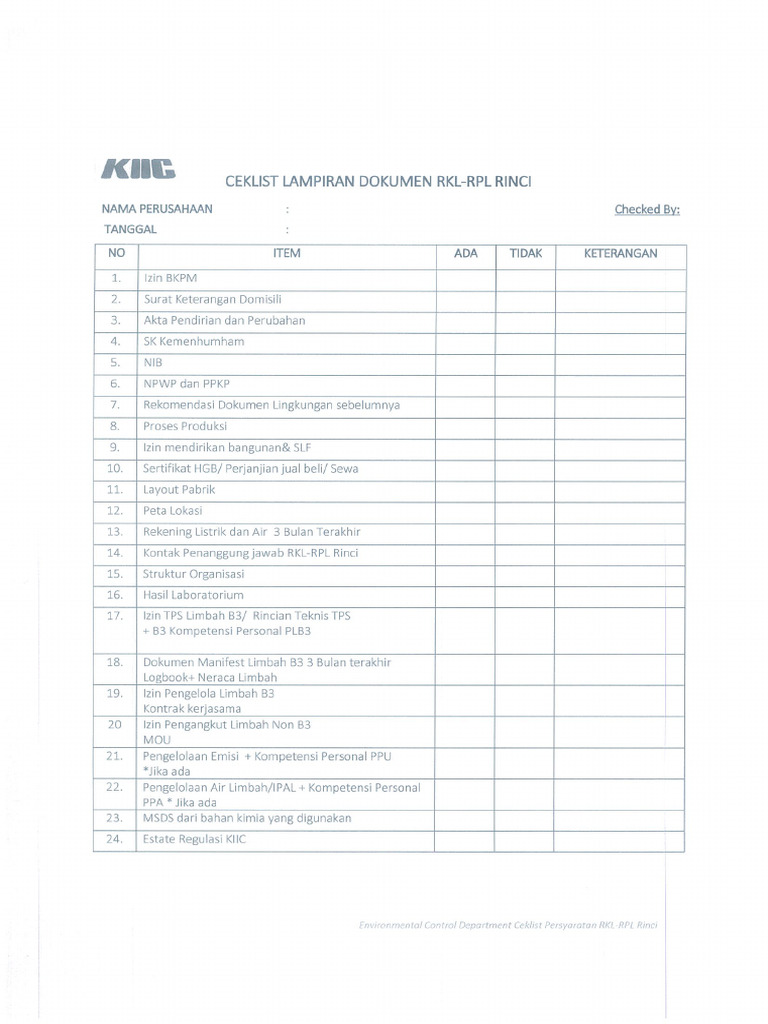 Checklist Lampiran Dokumen RKL-RPL | PDF
