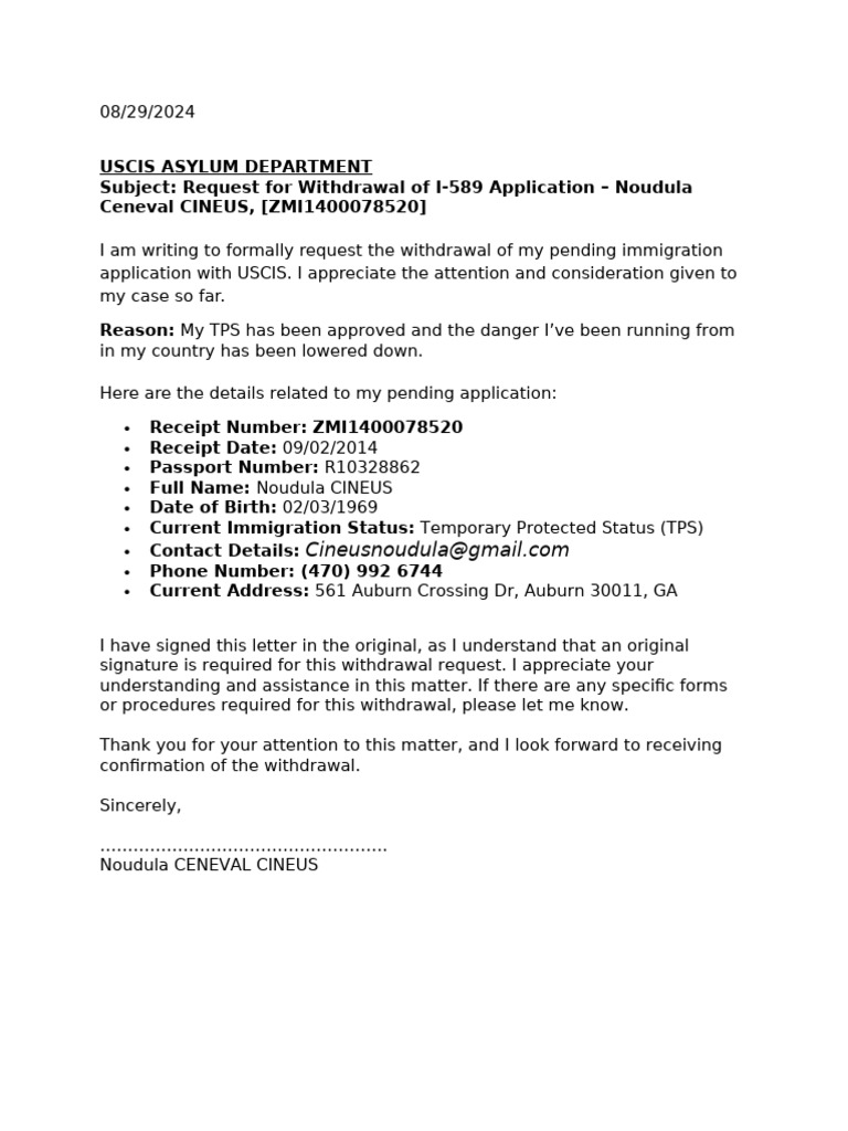 Asylum Withdrawal Request | PDF