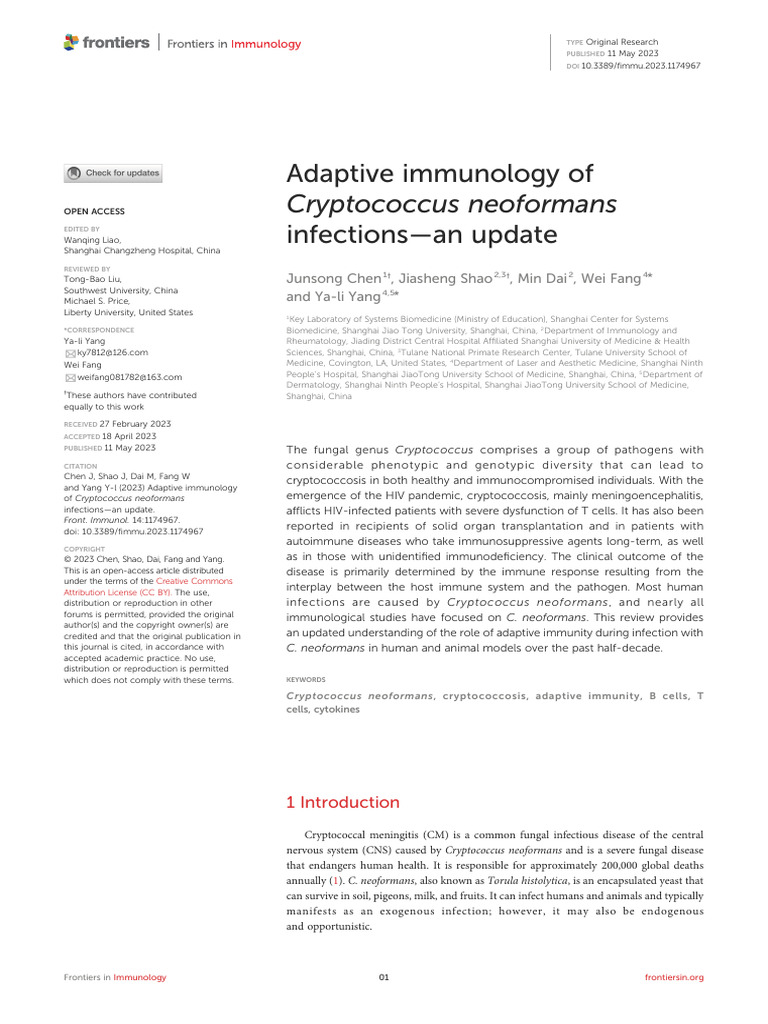 2023-Adaptive Immunology of Cryptococcus Neoformans Infections-An ...