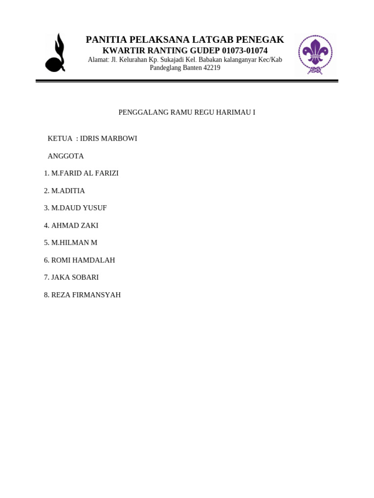 Panitia Dan Nama Regu | PDF