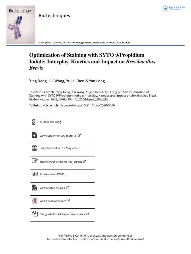 Optimization of Staining With SYTO 9 Propidium Iodide Interplay ...