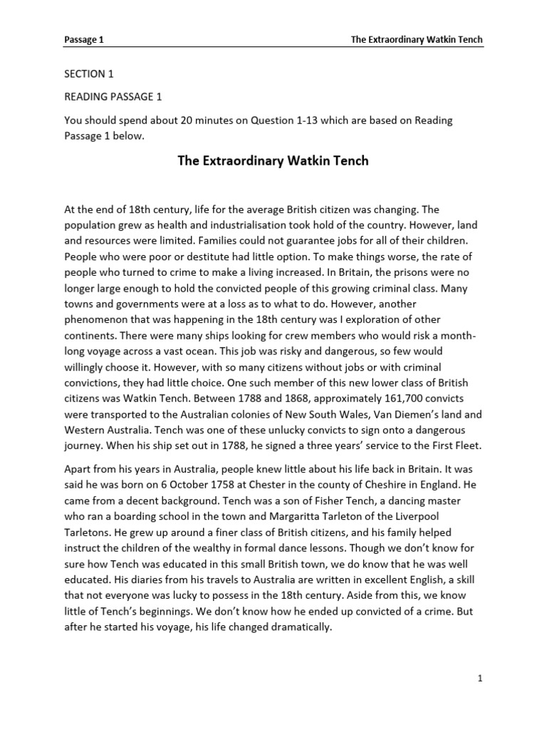 90 Passage 1 - The Extraordinary Watkin Tench Q1-13 | PDF | Australia ...