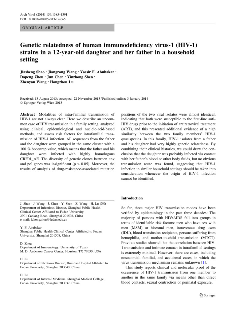 Genetic Relatedness of Human Immunodeficiency Virus-1 (HIV-1) | PDF ...