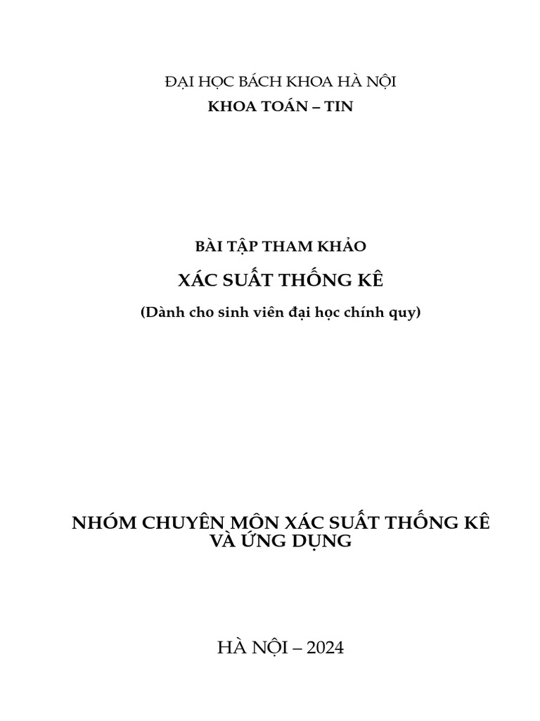 MI3030 Baitap Xacsuatthongke 2024 | PDF