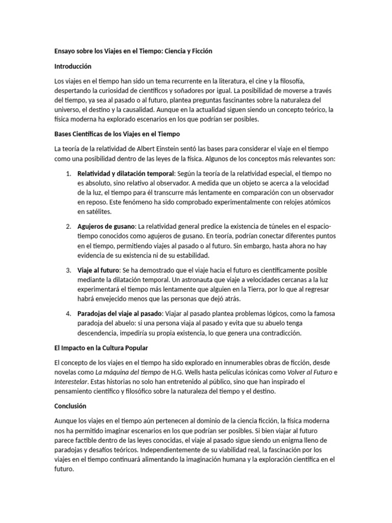 Ensayo Sobre Los Viajes en El Tiempo | PDF | Hora | Viaje en el tiempo
