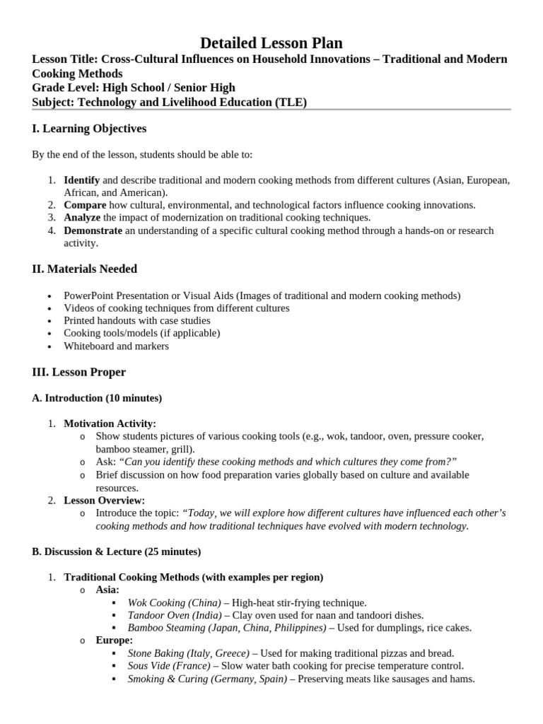 Cross-Cultural Cooking Methods Lesson Plan | PDF | Cooking | Food And ...