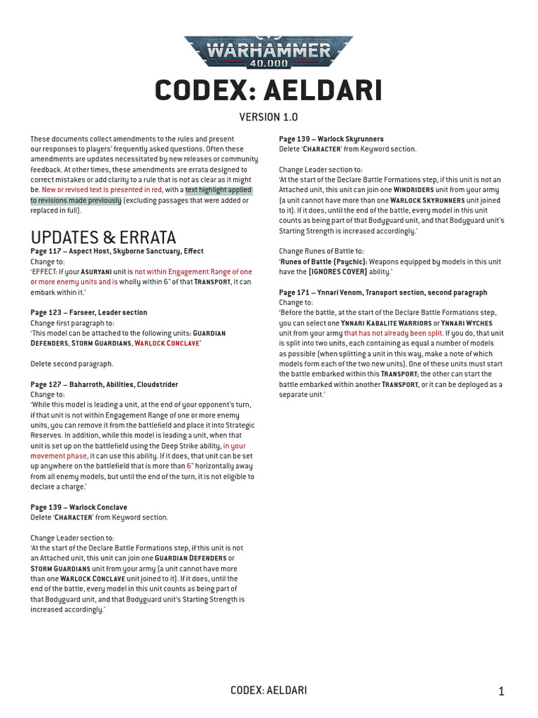 Eng Wh40k Faqs&Errata Codex Aeldari Faq Fev25-Fhtxno4bci-Sntjn9huvm | PDF