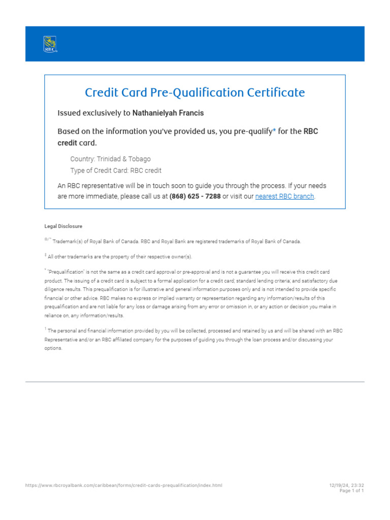 Pre-Qualify For A Credit Card in 60 Seconds - RBC - Caribbean | PDF