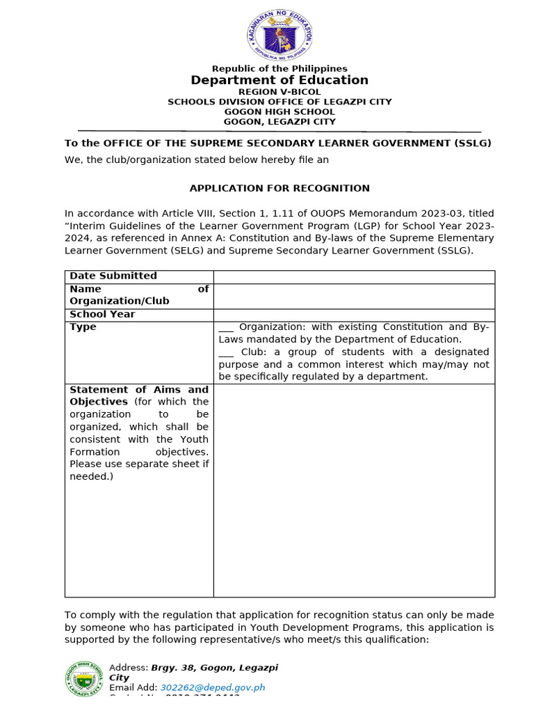 Application For Recognition | PDF | Legal Documents | Government