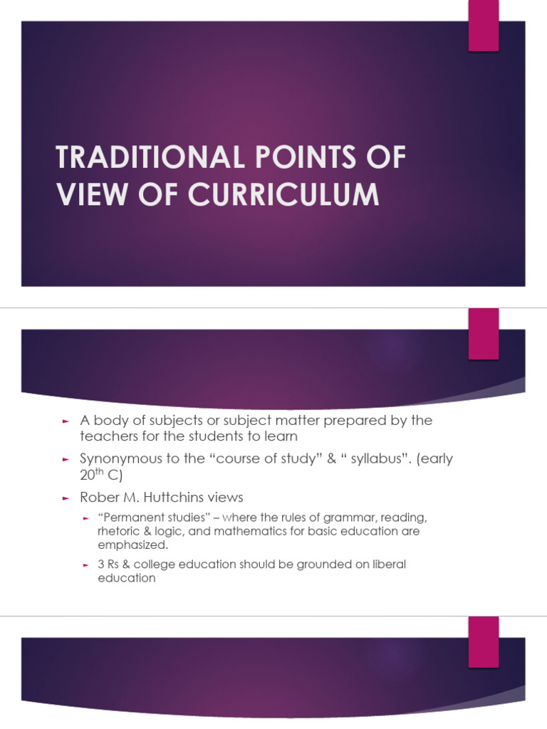 Traditional Points of View of Curriculum | PDF