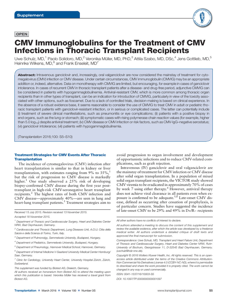 CMV Immunoglobulins For The Treatment of Cmv.2 | PDF | Transplant ...
